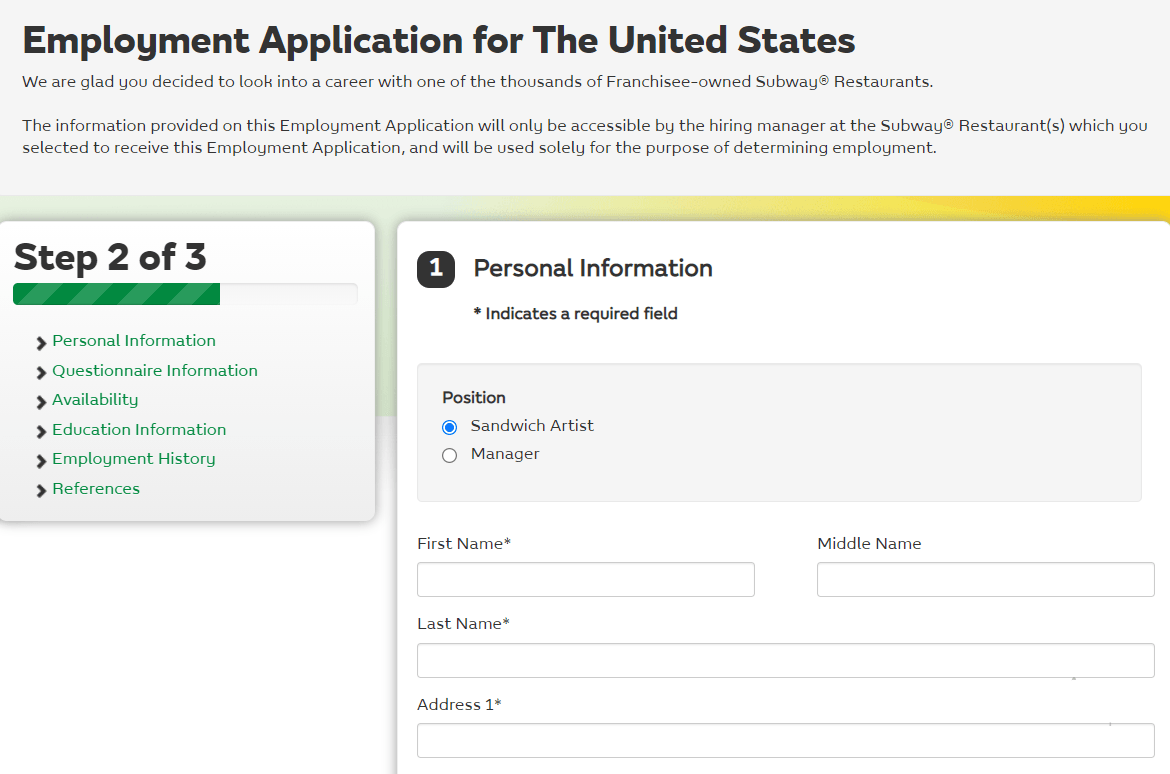 Subway Careers & Applications 2025